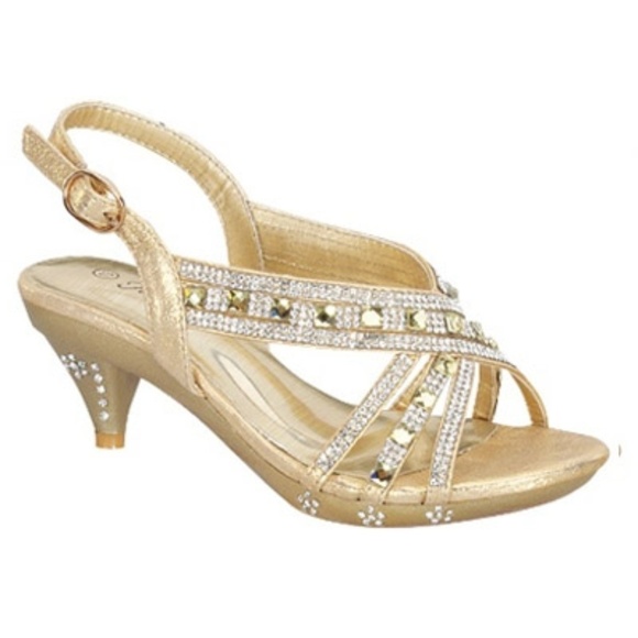 Fabulous | Shoes | 86k Girls Rhinestone Heel Pageant Sandals Gold New ...